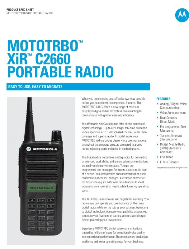 Máy bộ đàm kỹ thuật số Motorola XiR C2620 - Viễn Thông Thiên Minh